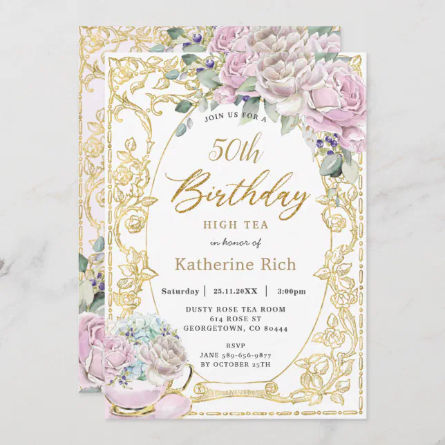 Vintage Pink Floral High Tea Birthday ANY AGE Invitation | Zazzle