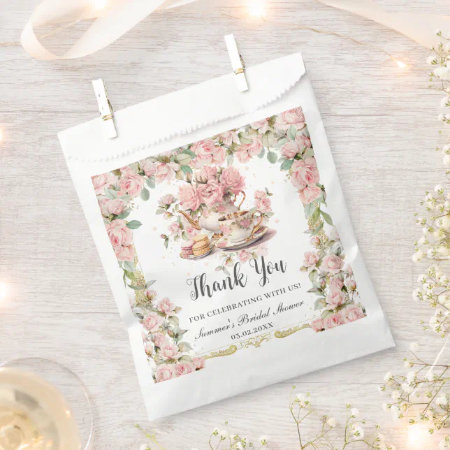 Vintage Pink Floral High Tea Party Bridal Shower Favor Bag | Zazzle