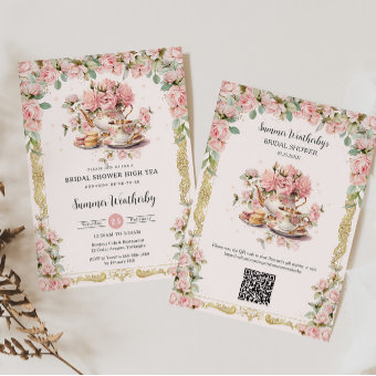 Vintage Pink Floral High Tea Party Bridal Shower Invitation | Zazzle