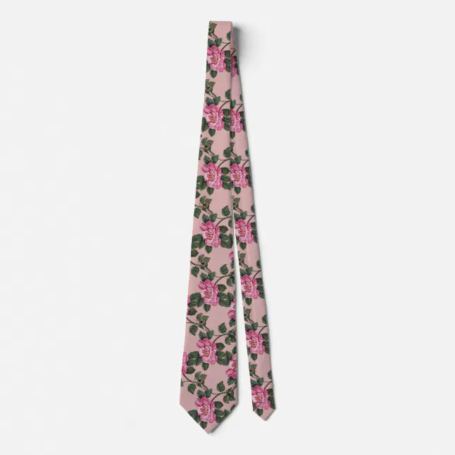 Vintage Pink Floral Roses Flower Pattern Neck Tie | Zazzle