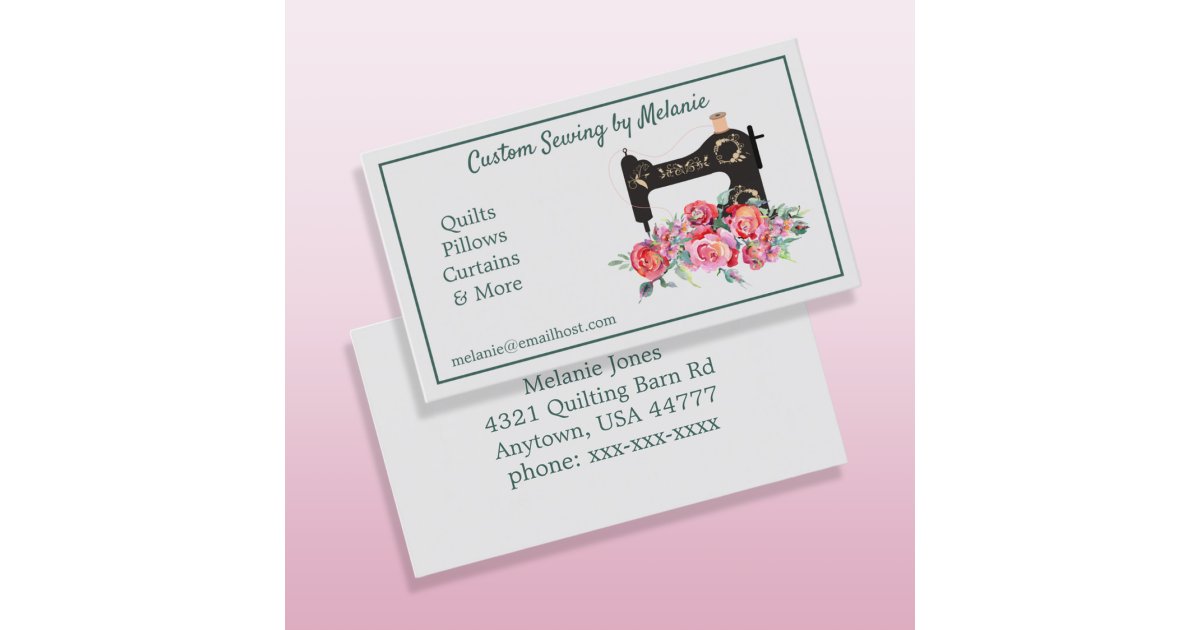 Vintage Pink Floral Sewing Machine Business Card | Zazzle