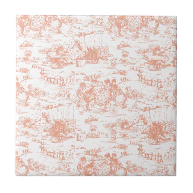 Vintage Pink French Toile Tile | Zazzle