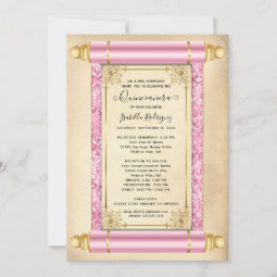 Vintage Pink Gold Scroll Elegant Quinceañera Invitation | Zazzle