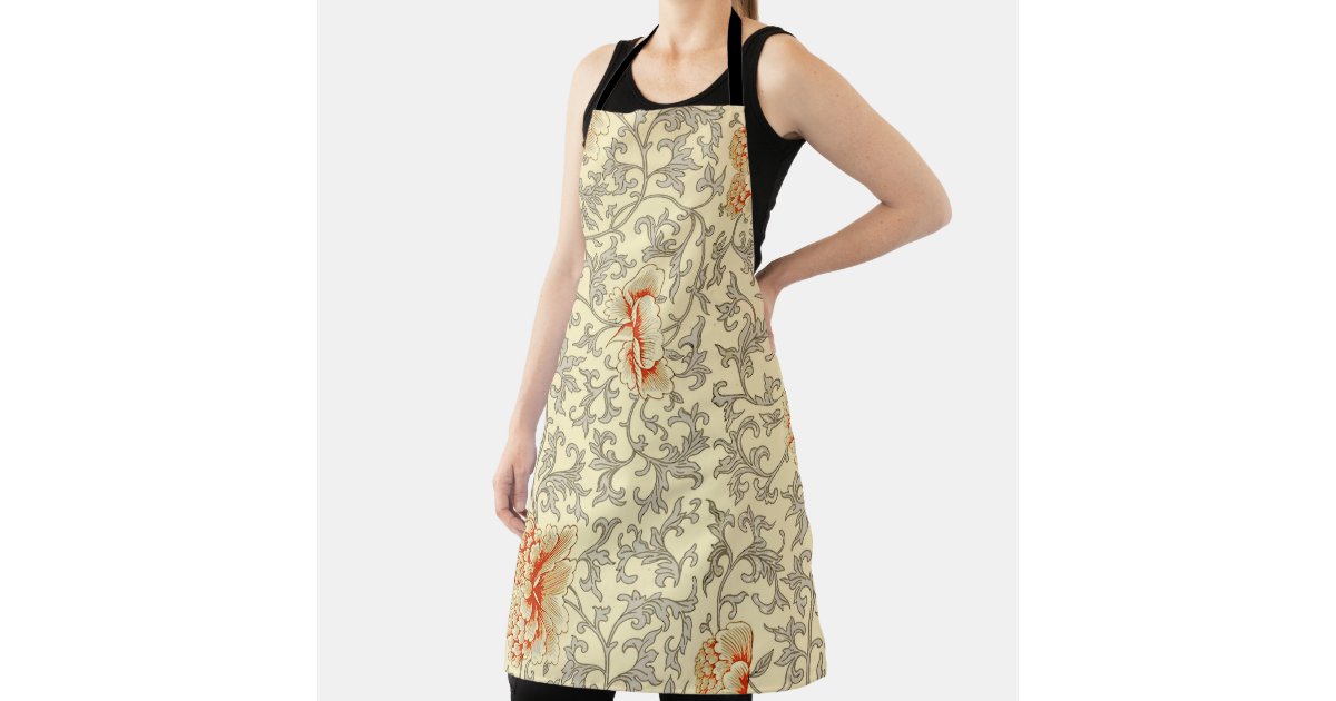 Vintage Pink Gray Botanical Floral Apron | Zazzle