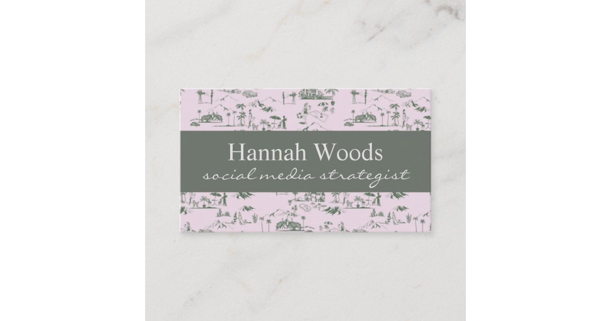 Vintage Pink Green Hollywood Hills Toile Business Card | Zazzle