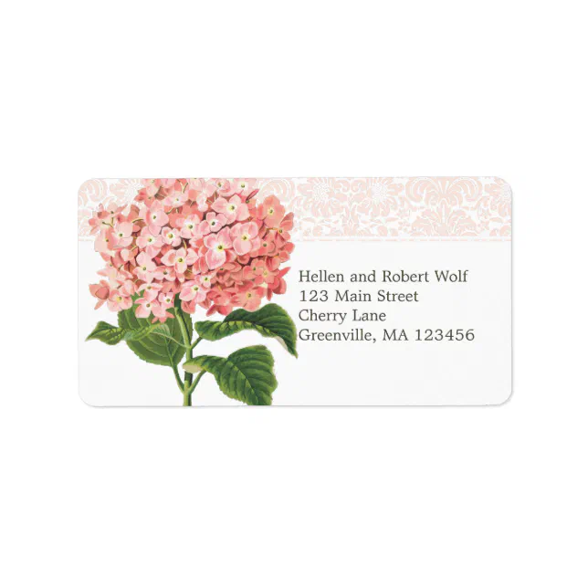 Vintage Pink Hydrangea Label | Zazzle