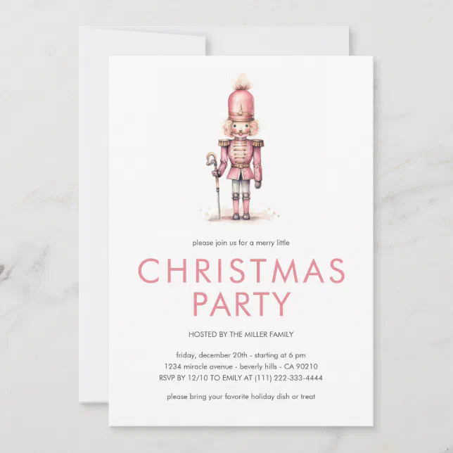 Vintage Pink Nutcracker Christmas Party Invitation | Zazzle