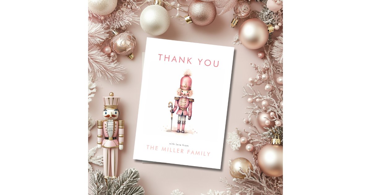Vintage Pink Nutcracker Watercolor Christmas Thank You Card | Zazzle