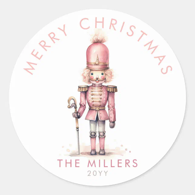Vintage Pink Nutcracker Watercolor Minimal Modern Classic Round Sticker ...