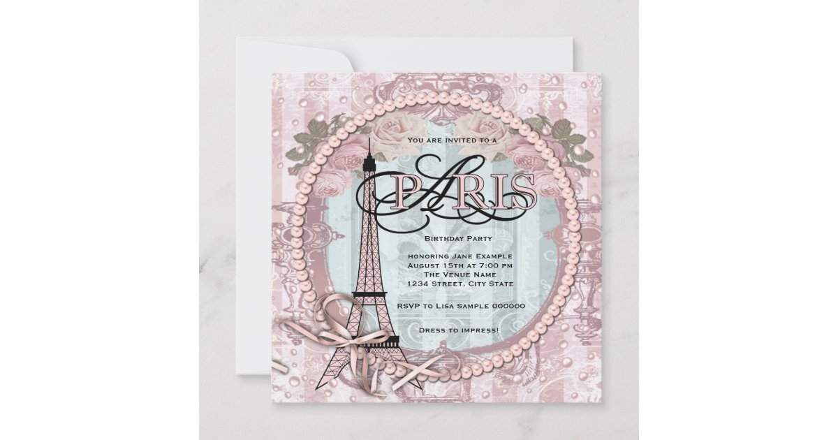 Vintage Pink Paris Birthday Party Invitations | Zazzle