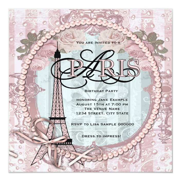Vintage Pink Paris Birthday Party Invitations | Zazzle.com