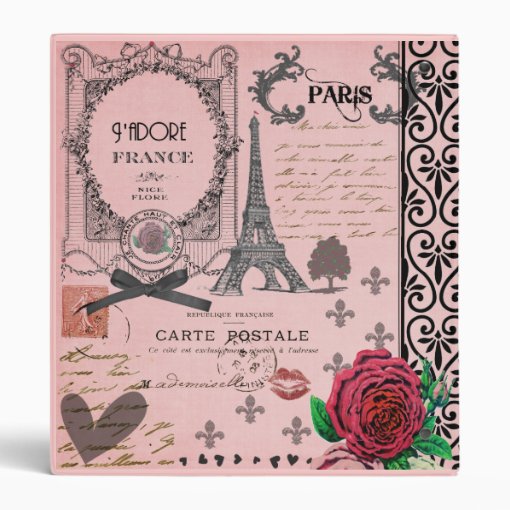 Vintage Pink Paris Collage binder | Zazzle
