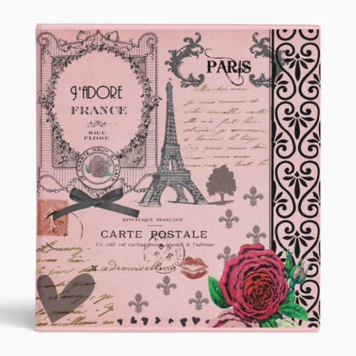 Vintage Pink Paris Collage binder | Zazzle