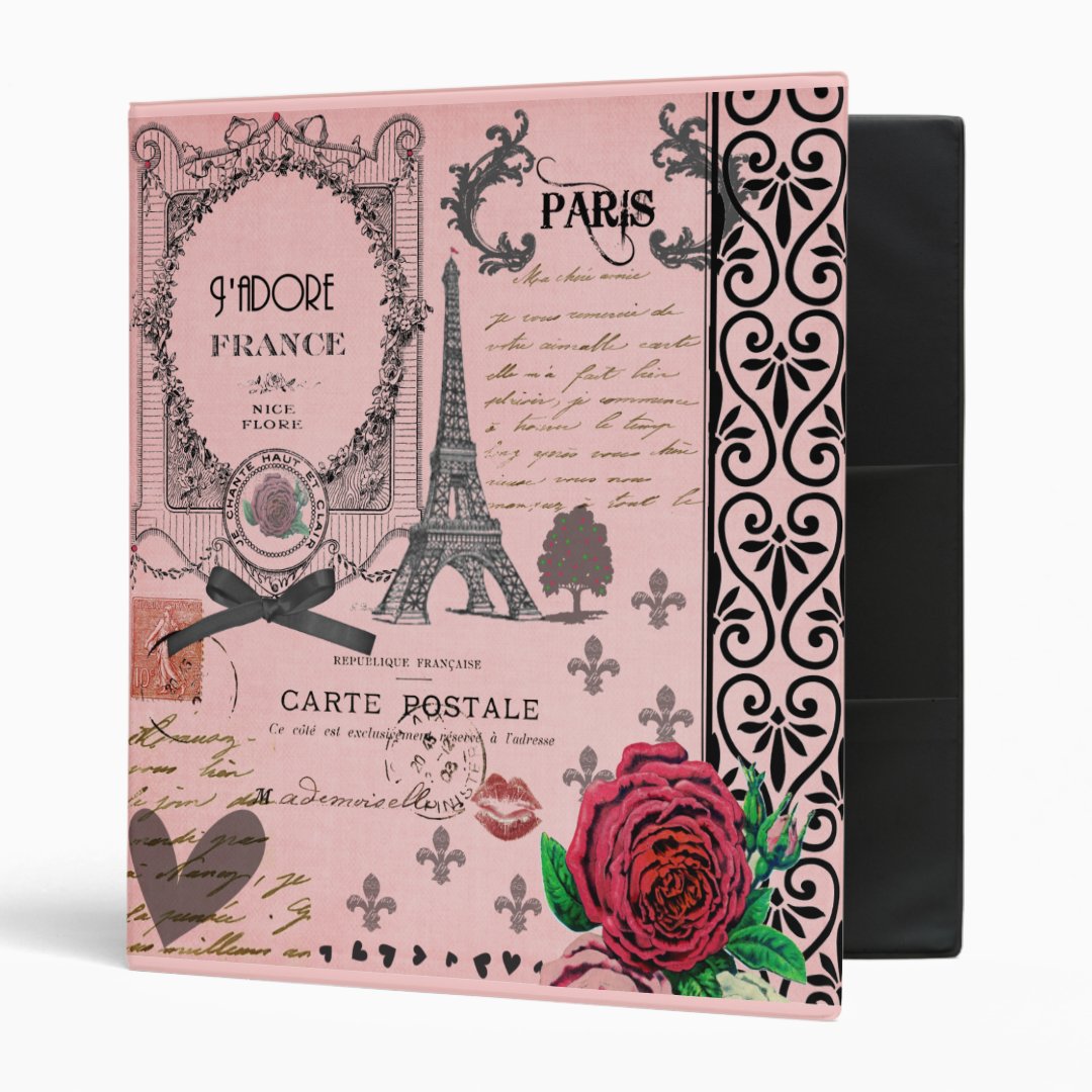 Vintage Pink Paris Collage binder | Zazzle