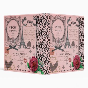 Vintage Pink Paris Collage binder | Zazzle