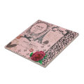 Vintage Pink Paris Collage Tile | Zazzle