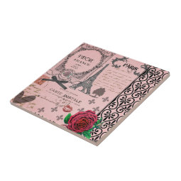 Vintage Pink Paris Collage Tile | Zazzle