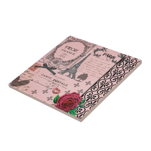 Vintage Pink Paris Collage Tile | Zazzle