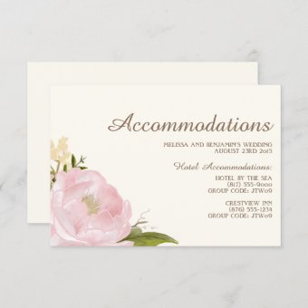 Vintage Pink Peonies Wedding Accommodations Card | Zazzle