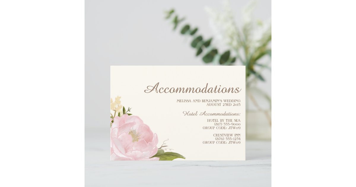 Vintage Pink Peonies Wedding Accommodations Card | Zazzle
