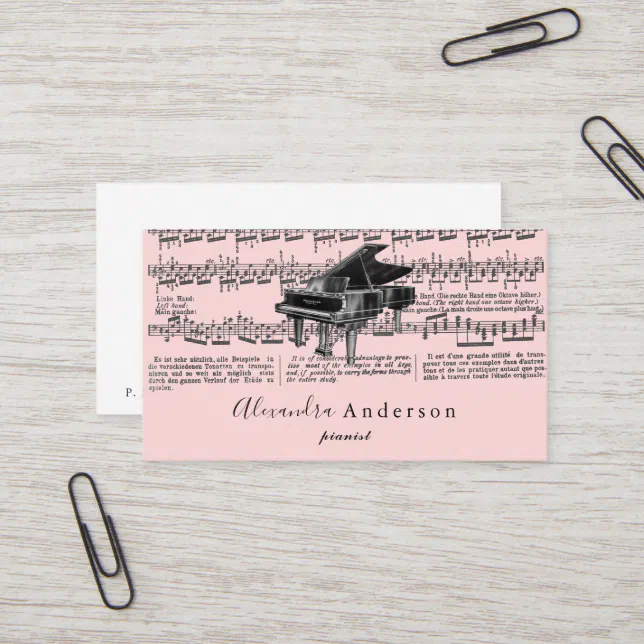 Vintage Pink Pianist Music Teacher Business Card Zazzle