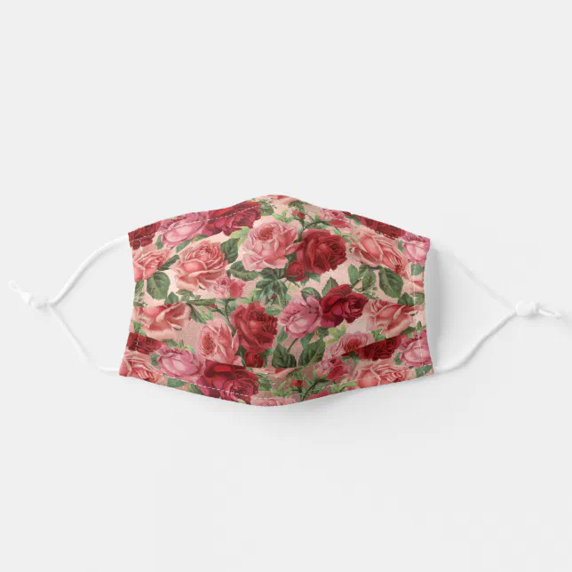 Vintage Pink Red Roses Floral Rose Gold Adult Cloth Face Mask | Zazzle