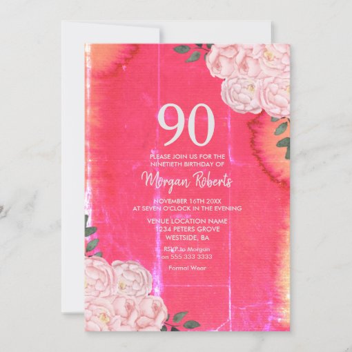 Vintage Pink Rose 90th Birthday Invitation | Zazzle