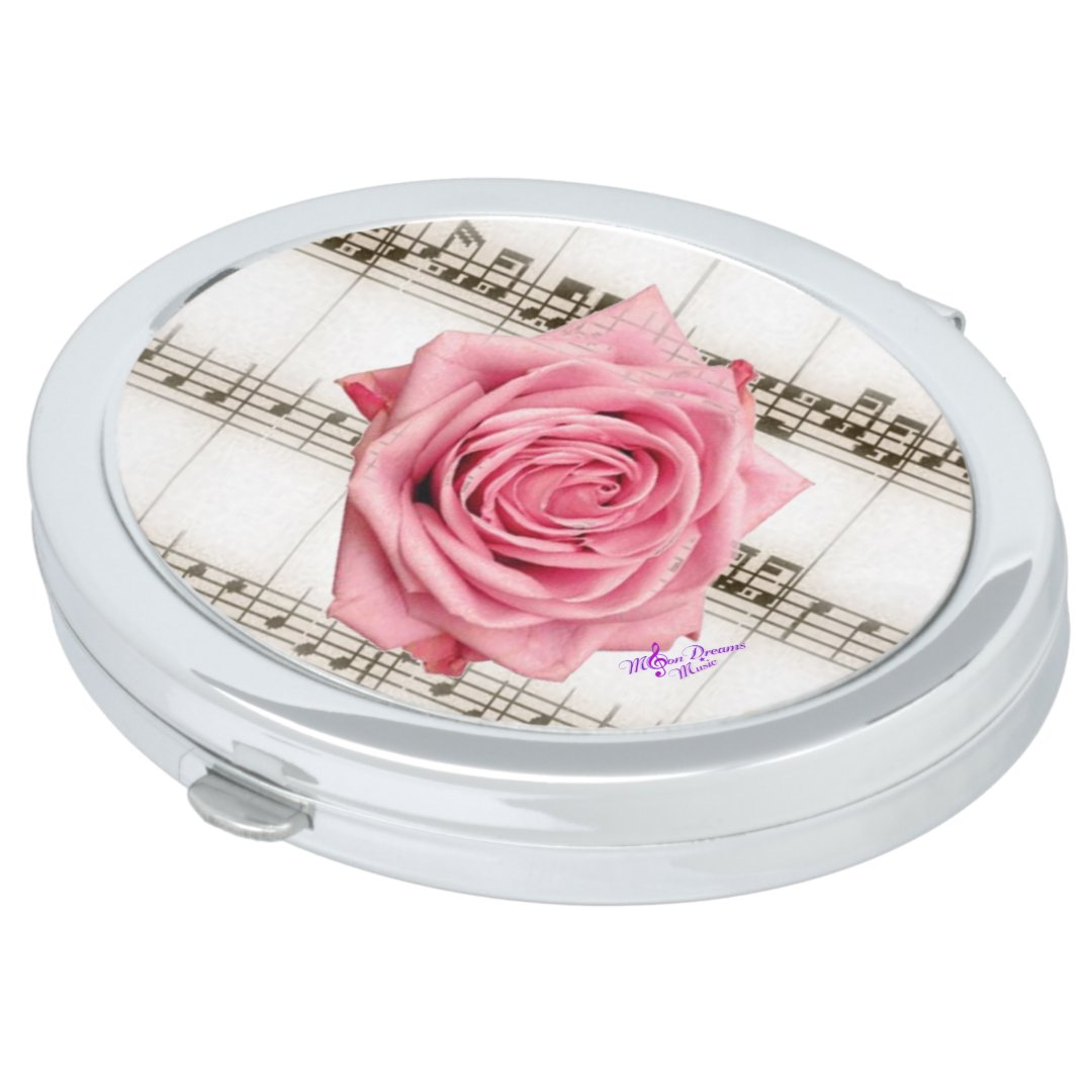 Vintage Pink Rose and Music Oval Compact Mirror | Zazzle