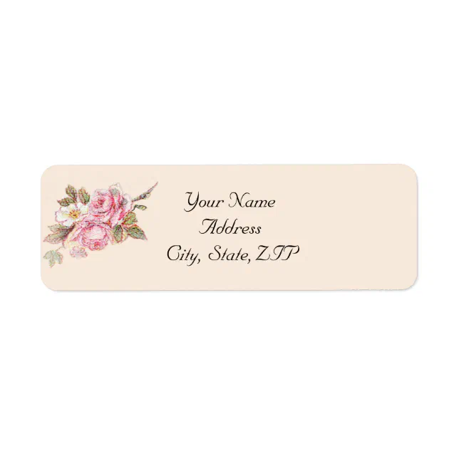 Vintage Pink Rose and Robin Return Address Label | Zazzle