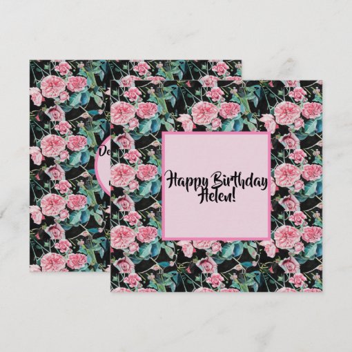 Vintage Pink Rose floral pattern ladies Name Card | Zazzle