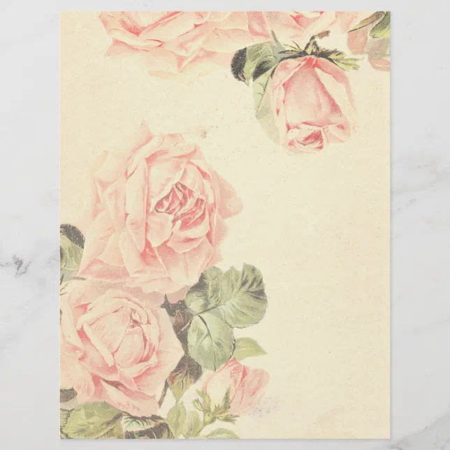 Vintage Pink Rose Floral Scrapbook Paper | Zazzle