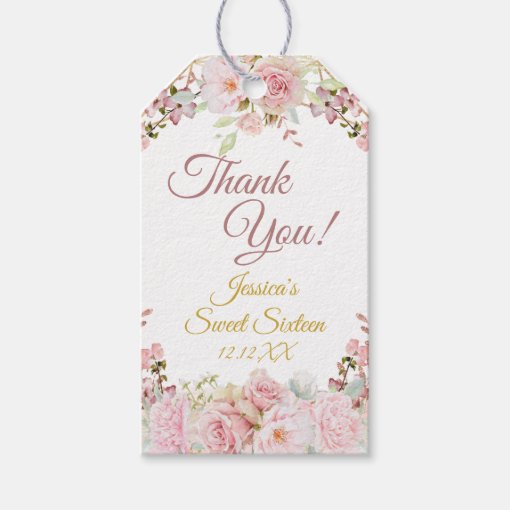 Vintage Pink Rose Gold Glitter Thank You Gift Tags | Zazzle