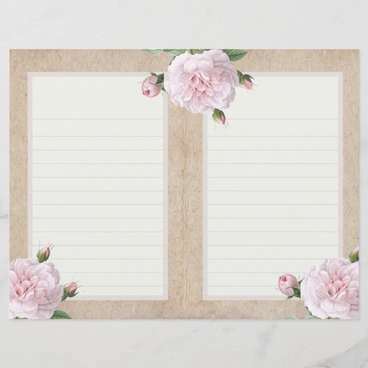 Vintage Pink Rose Journal Page | Zazzle