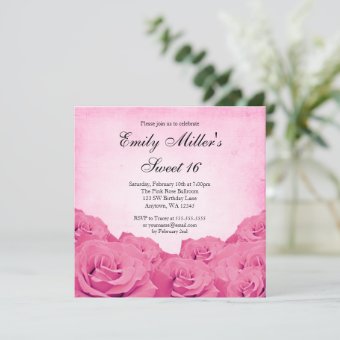 Vintage Pink Rose Sweet 16 Birthday Party Invitation | Zazzle