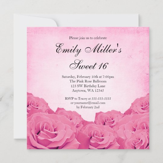 Vintage Pink Rose Sweet 16 Birthday Party Invitation | Zazzle.com