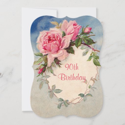 Vintage, Pink Roses, 90th Birthday, Invitation | Zazzle