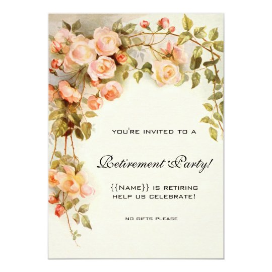 Vintage Pink Roses Antique Floral Retirement Party Invitation | Zazzle.com