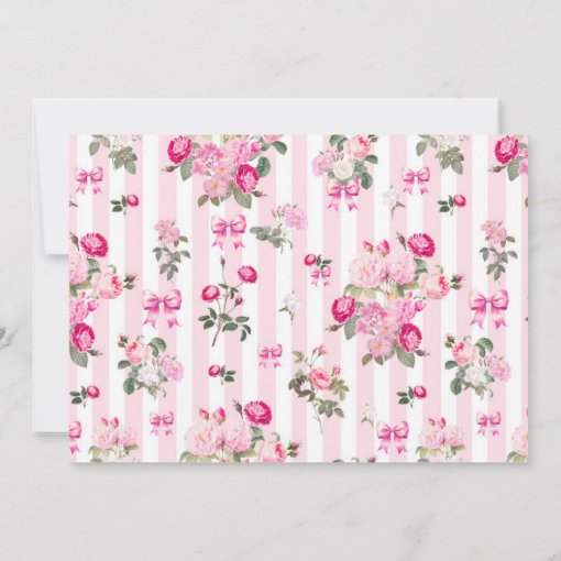 Vintage Pink Roses Coquette Bow Stripes Invitation | Zazzle