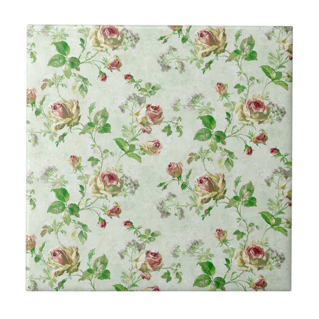 Vintage Pink Roses Floral Pattern Ceramic Tile | Zazzle
