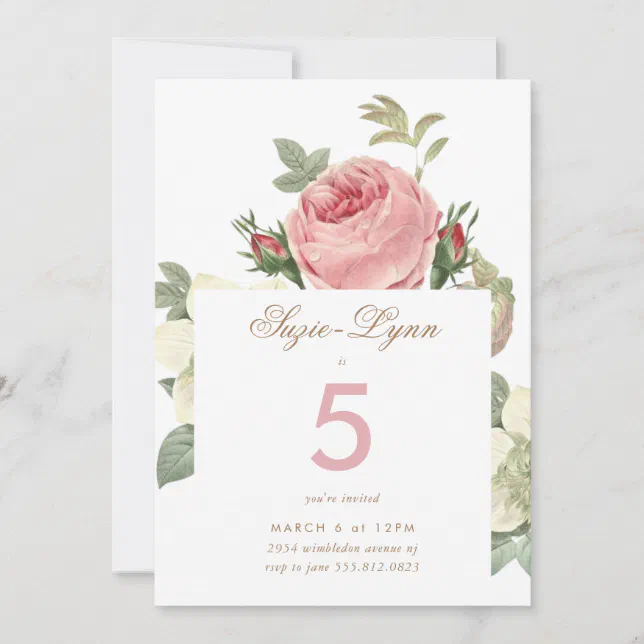 Vintage Pink Roses Girl Birthday Invitation | Zazzle