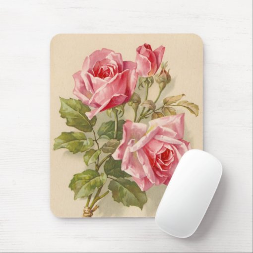 Vintage pink roses mouse pad | Zazzle