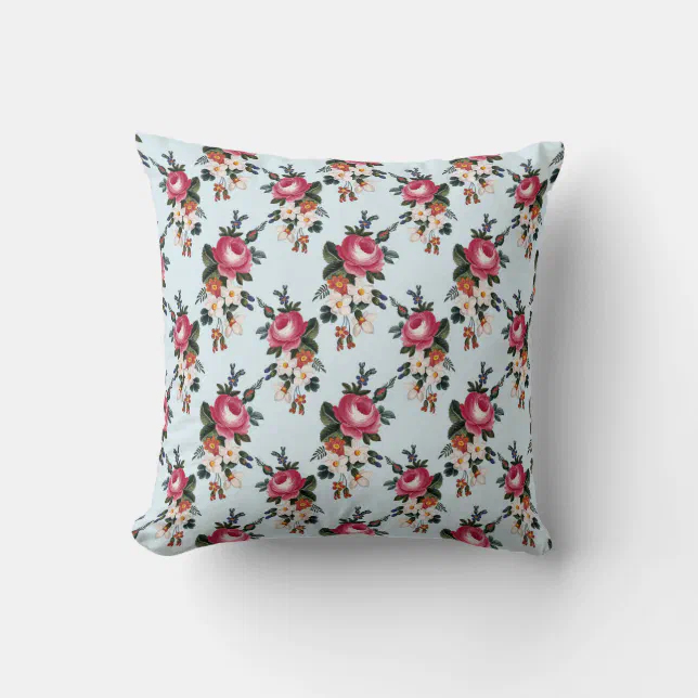 Vintage Pink Roses Pattern Reversible Throw Pillow | Zazzle