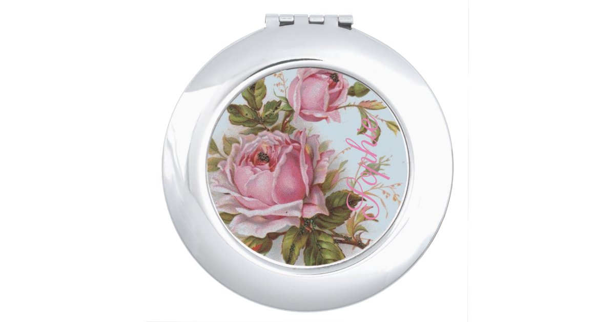 Vintage Pink Roses Personnalised Compact Mirror | Zazzle