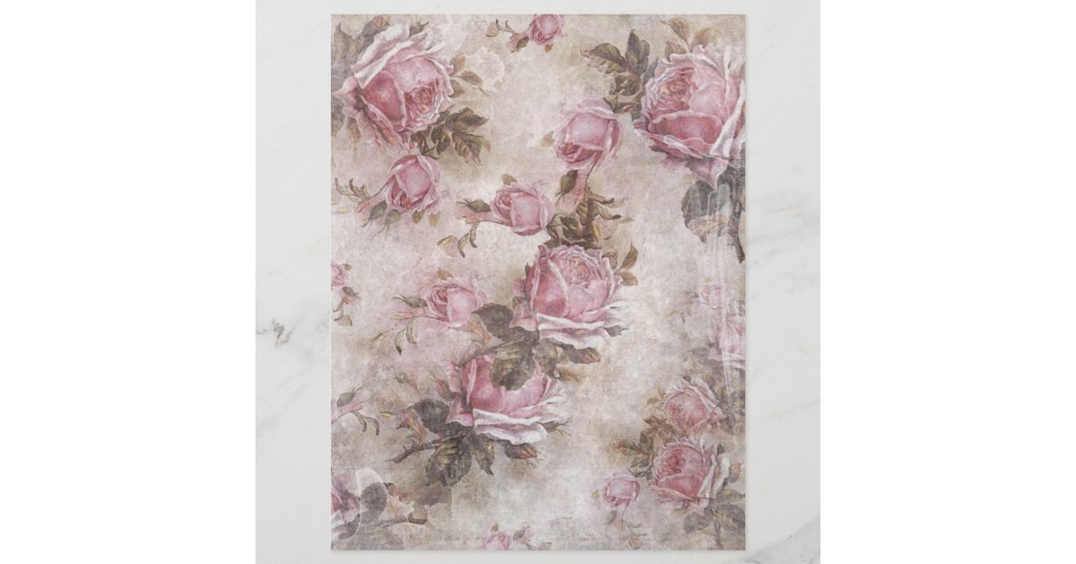 Vintage Pink Roses Scrapbook Paper | Zazzle