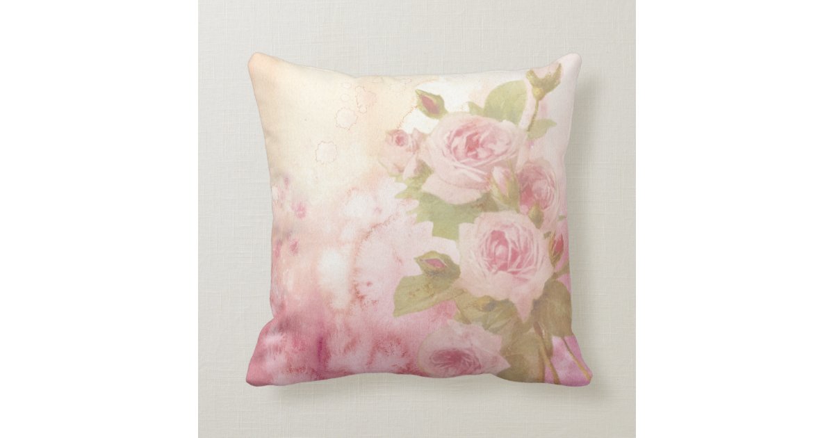 Vintage Pink Roses Throw Pillow 16" x 16" | Zazzle.com