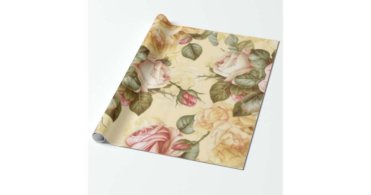 Vintage Pink Roses Wrapping Paper | Zazzle