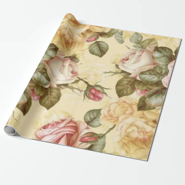 Vintage Pink Roses Wrapping Paper | Zazzle