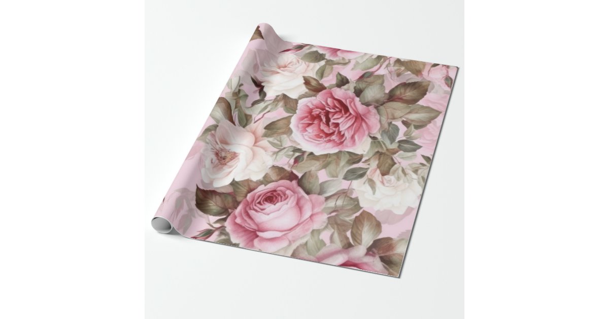 Vintage Pink Roses Wrapping Paper | Zazzle