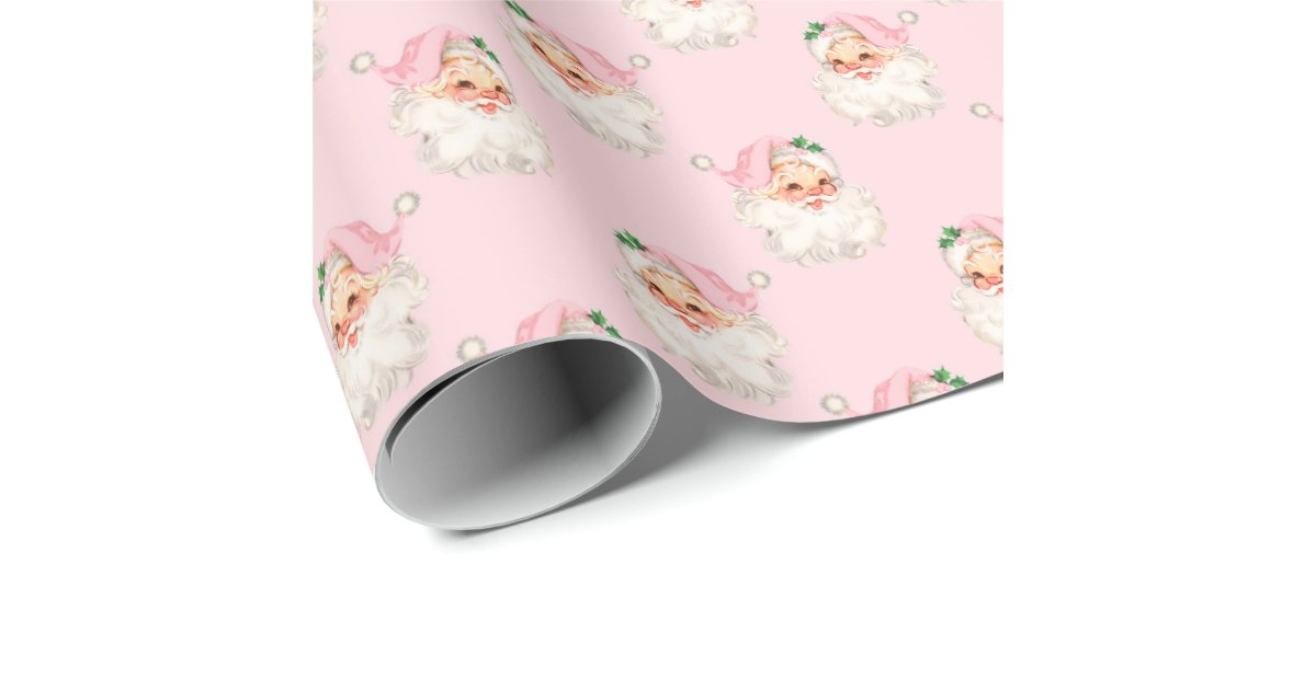Vintage Pink Santa on Pink Wrapping Paper | Zazzle