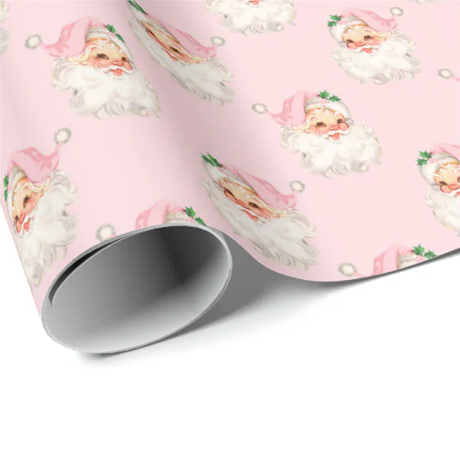Vintage Pink Santa on Pink Wrapping Paper | Zazzle